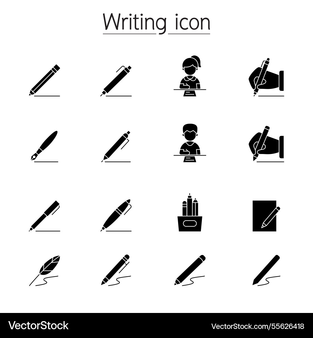 Writing icon set in glyph style Royalty Free Vector Image