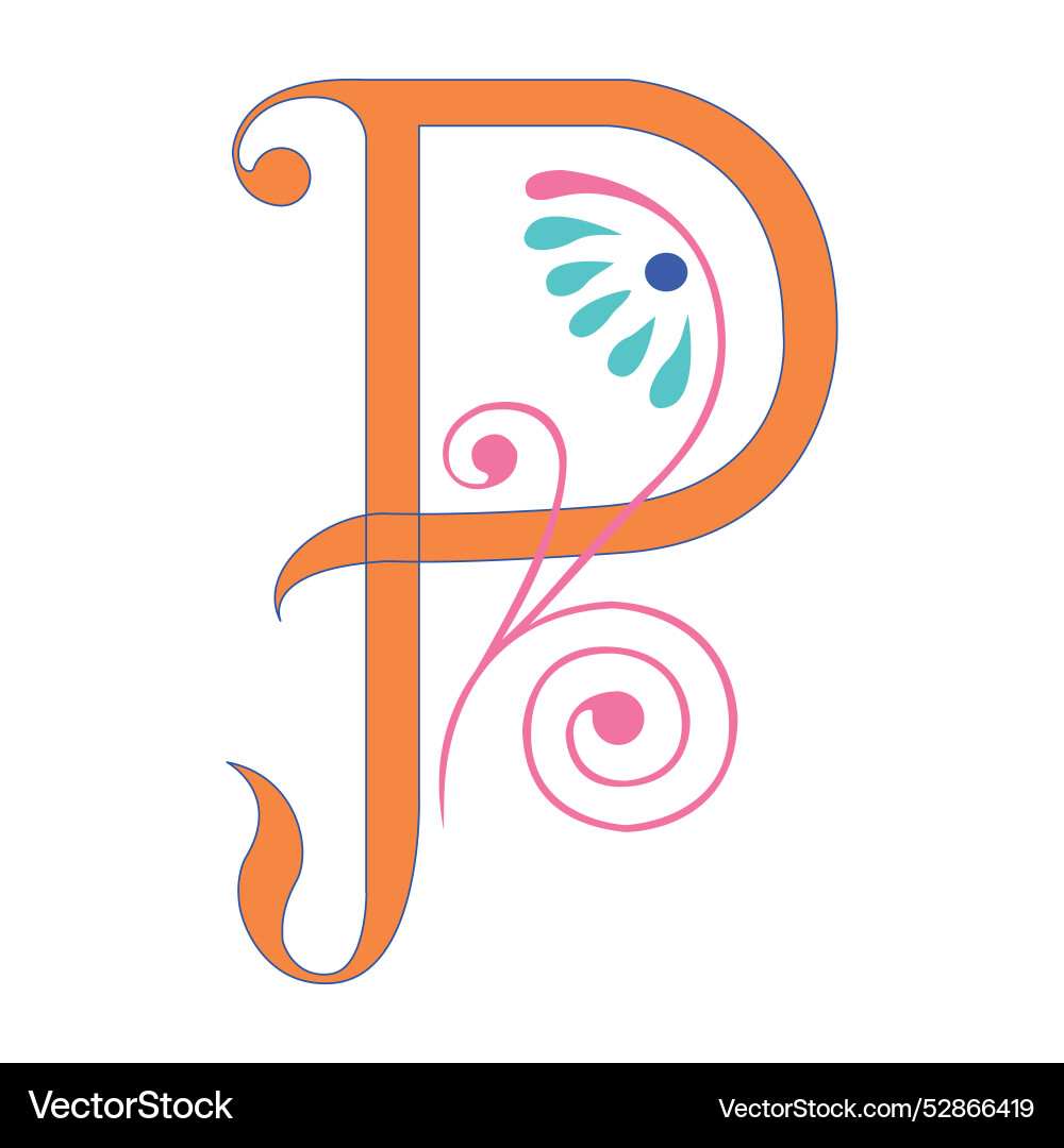 Art spring initial caps font capital letter p Vector Image