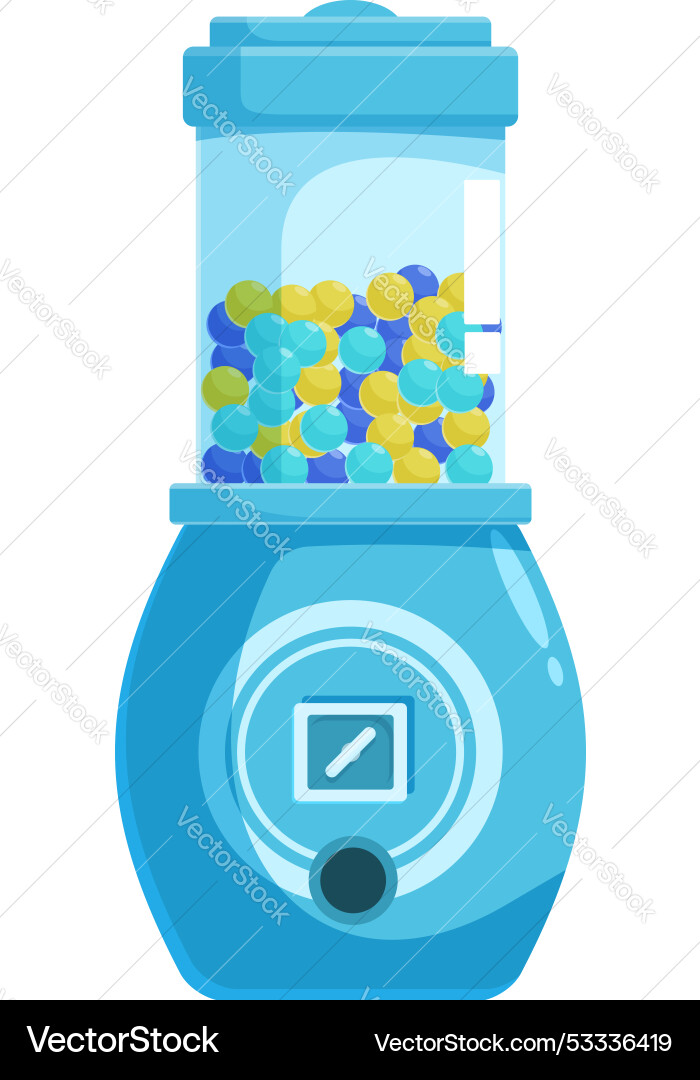 Blue gumball machine dispensing candy using coin Vector Image