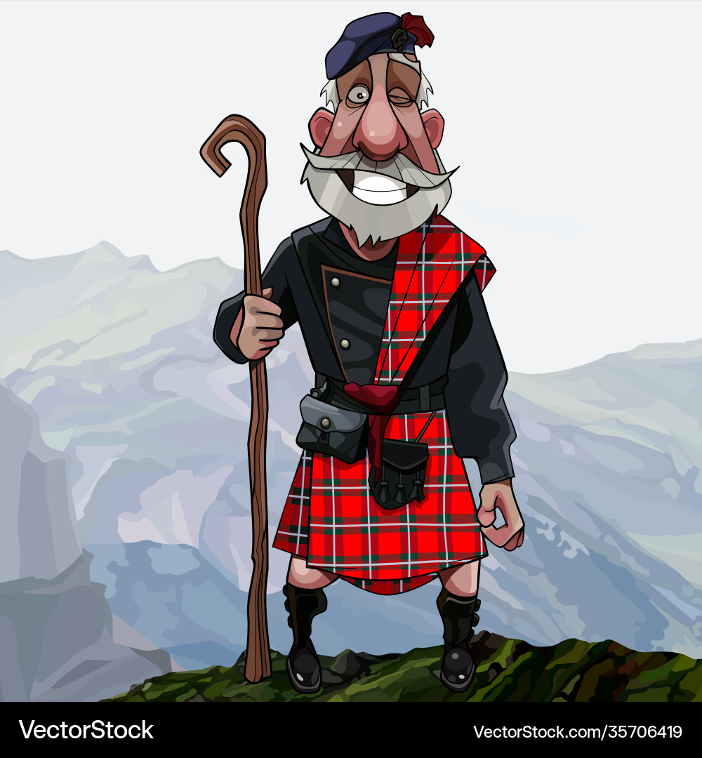 Cartoon smiling gray haired scottish highlander Vector Image