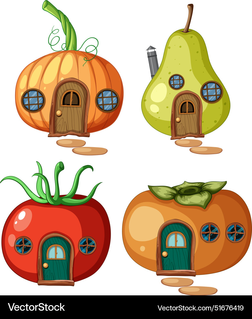 Charming homes shaped like fruits and vegetables Vector Image