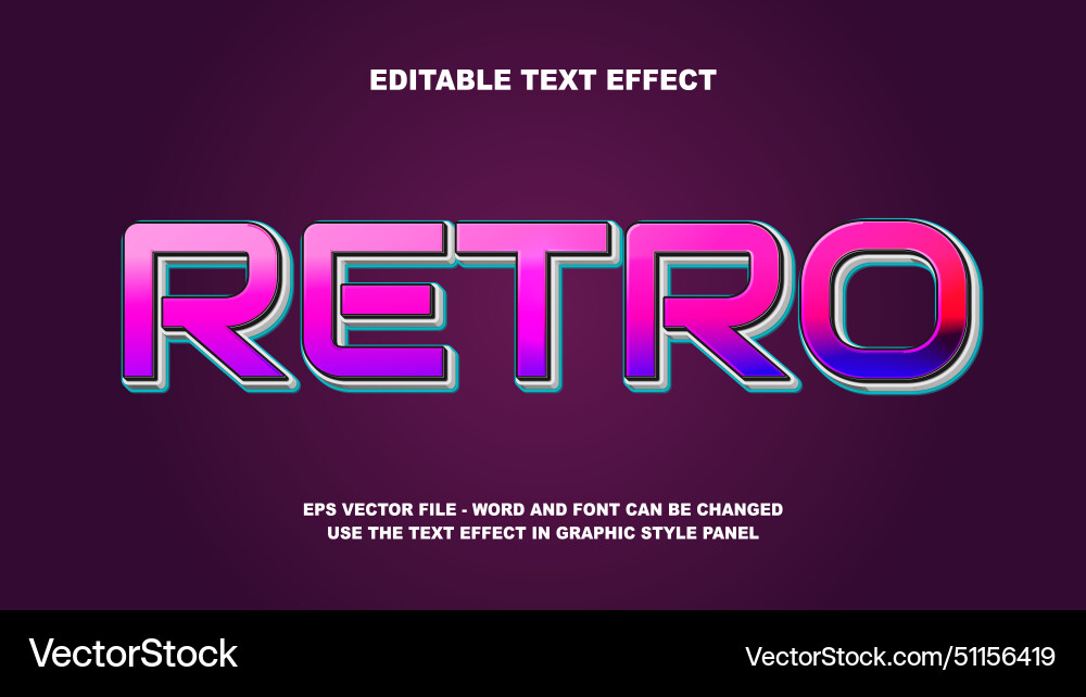 Editable text effect retro 3d template Royalty Free Vector