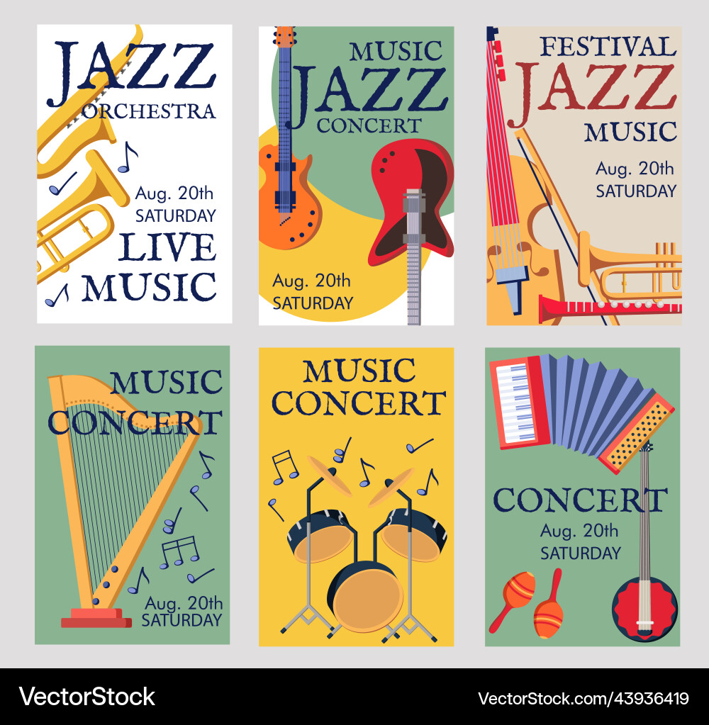 Festival poster music instruments background Vector Image
