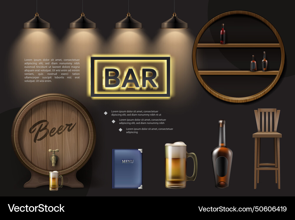 Realistic pub elements composition Royalty Free Vector Image