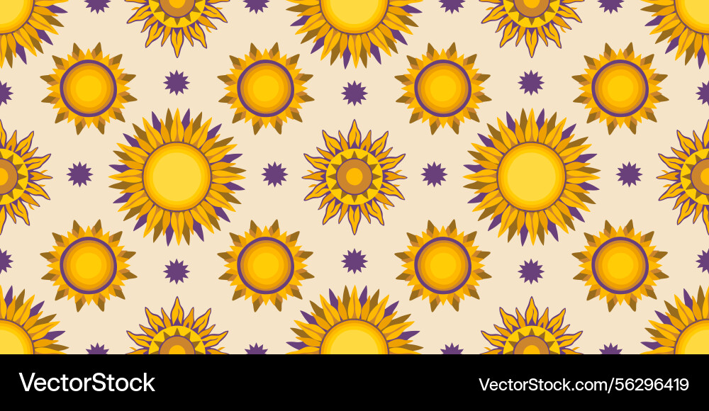Seamless pattern with suns and stars in folklore Vector Image
