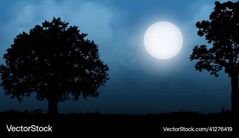 Tree silhouette with full moon Royalty Free Vector Image