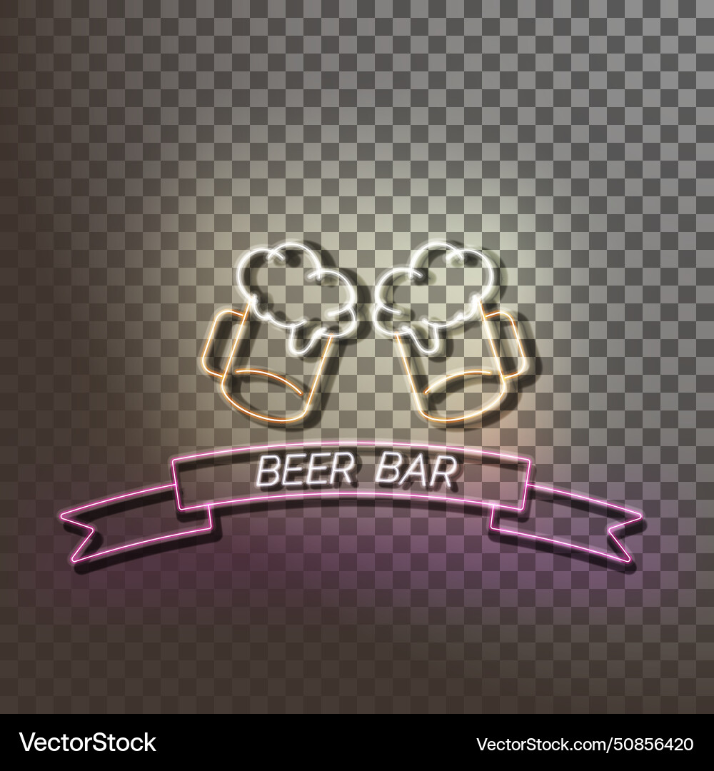 Beer bar neon light banner on a transparent Vector Image
