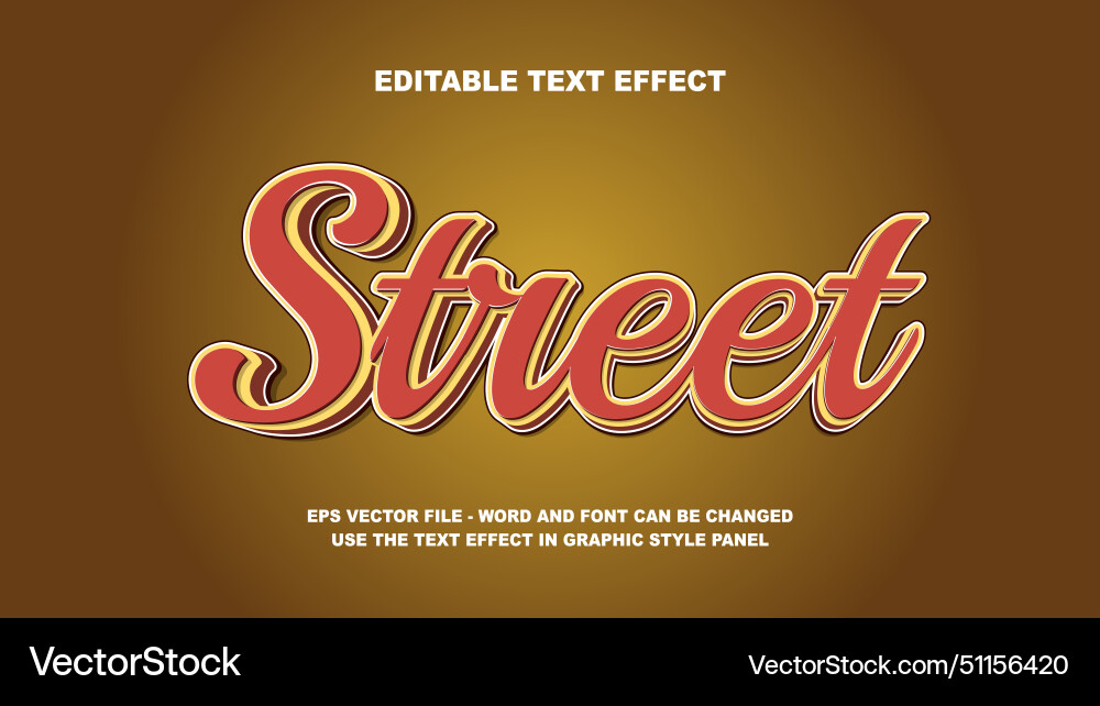 Editable text effect street 3d template Royalty Free Vector