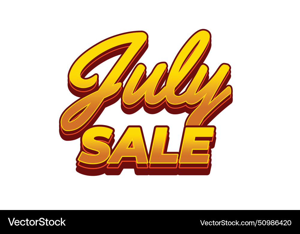 July sale text effect in 3 dimension style Vector Image