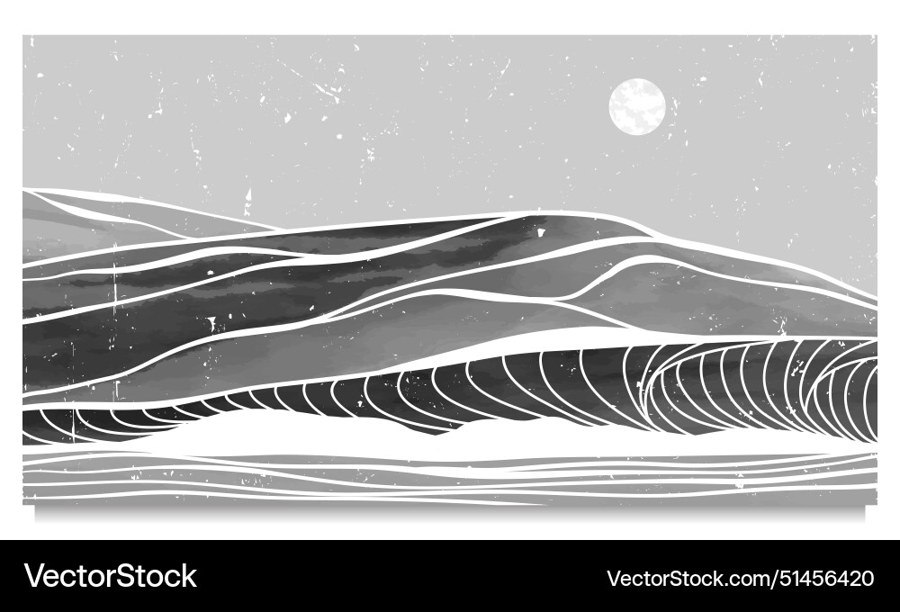 Ocean wave and mountain landscape Royalty Free Vector Image