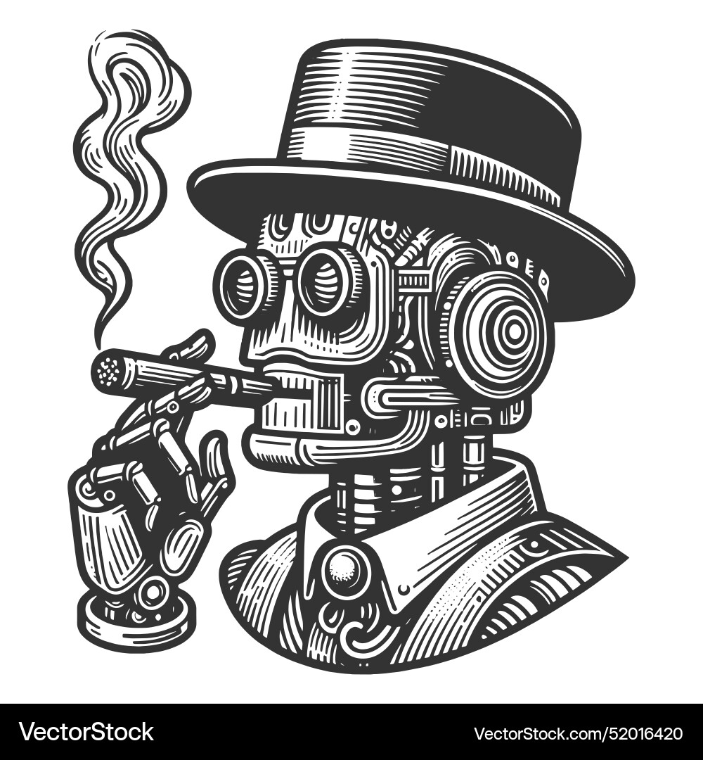 Retro robot smoking cigar Royalty Free Vector Image