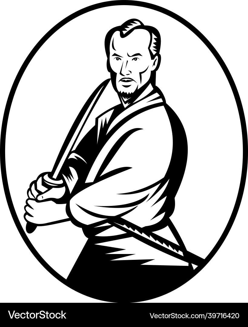 Samurai warrior with katana sword in fighting Vector Image