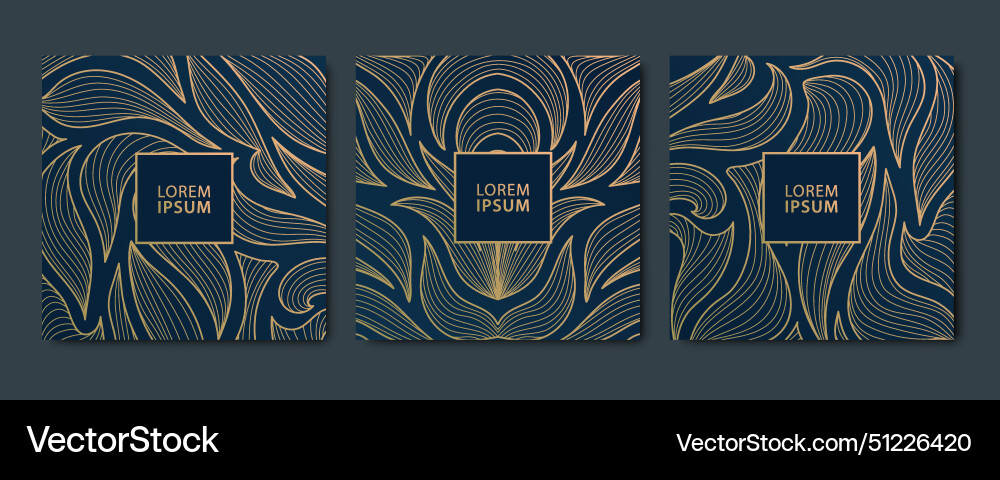 Set of art deco line leaf patterns gold Royalty Free Vector