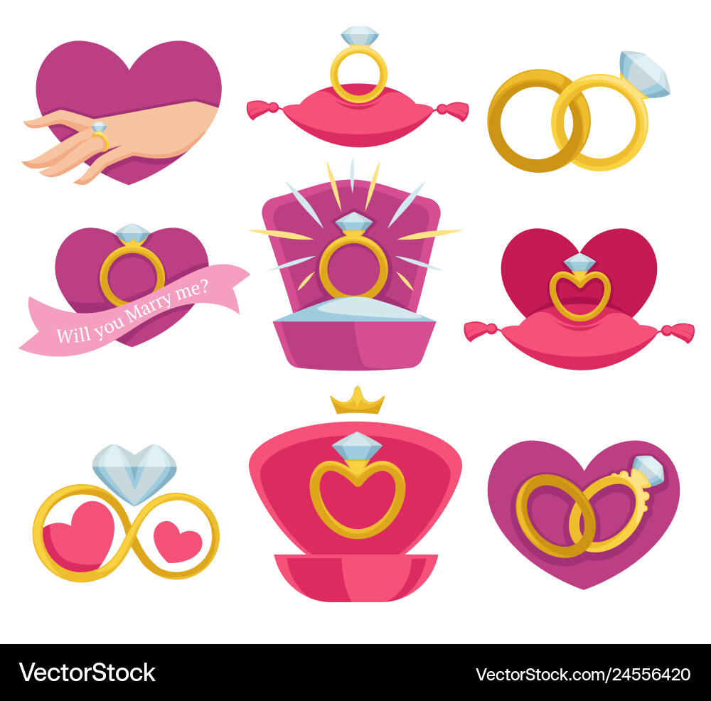 Wedding Rings & Engagement Jewelry Set Vector Image