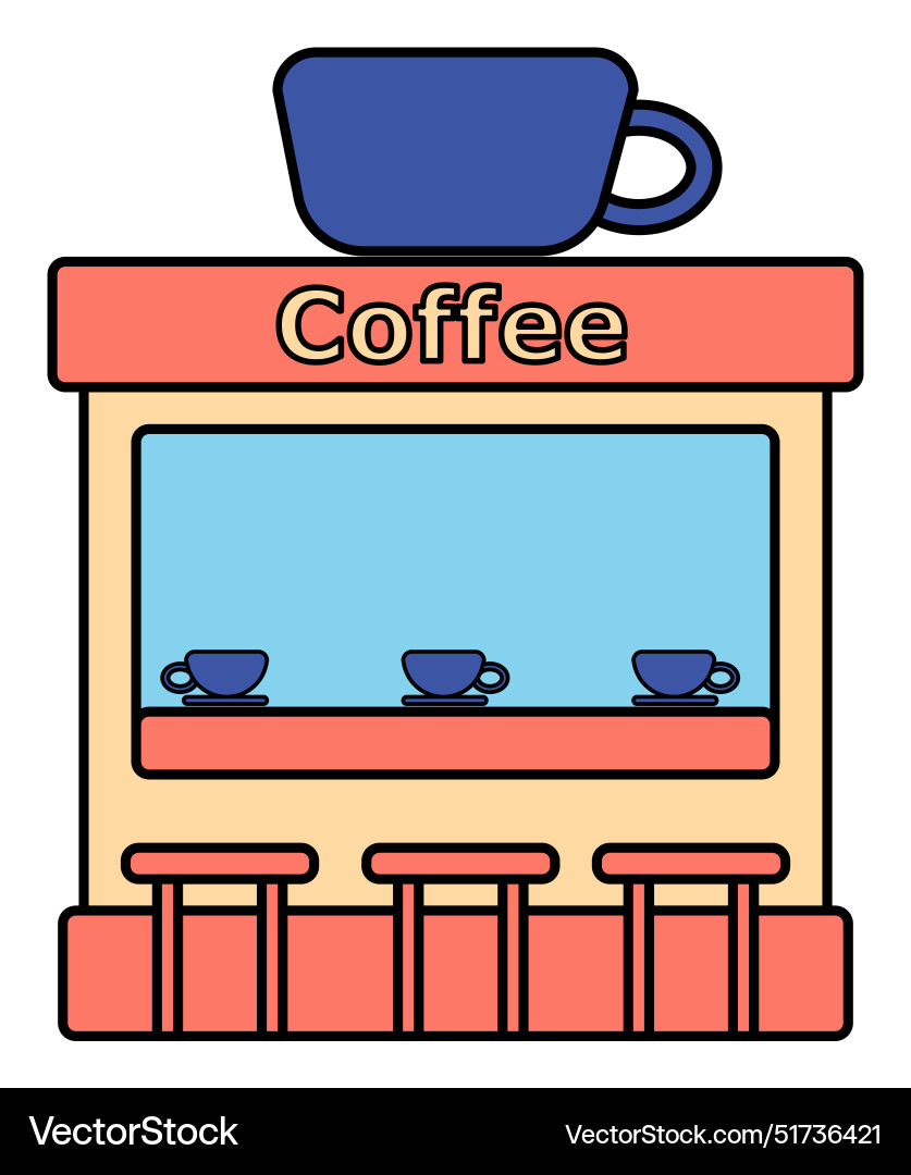 A cartoon drawing of coffee building Royalty Free Vector