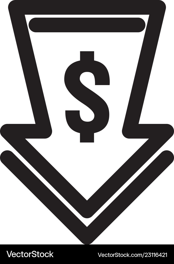 Falling Money Arrow Decrease Icon Royalty Free Vector Image