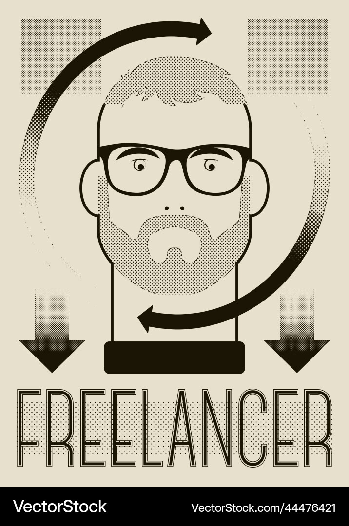 Freelancer retro typographic poster with man head Vector Image
