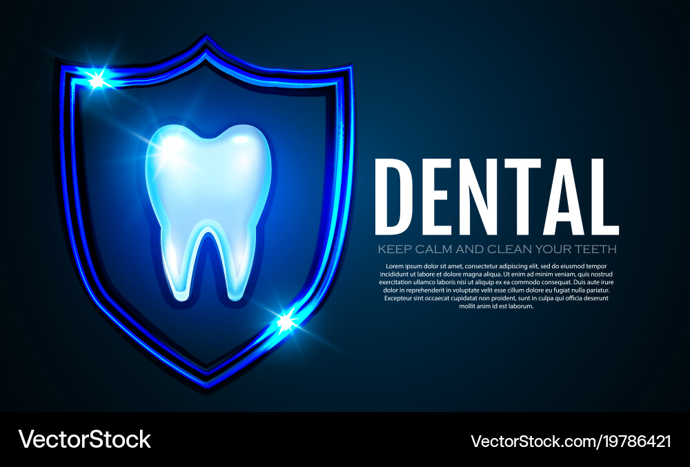 Shining healthy tooth with shield and lights Vector Image