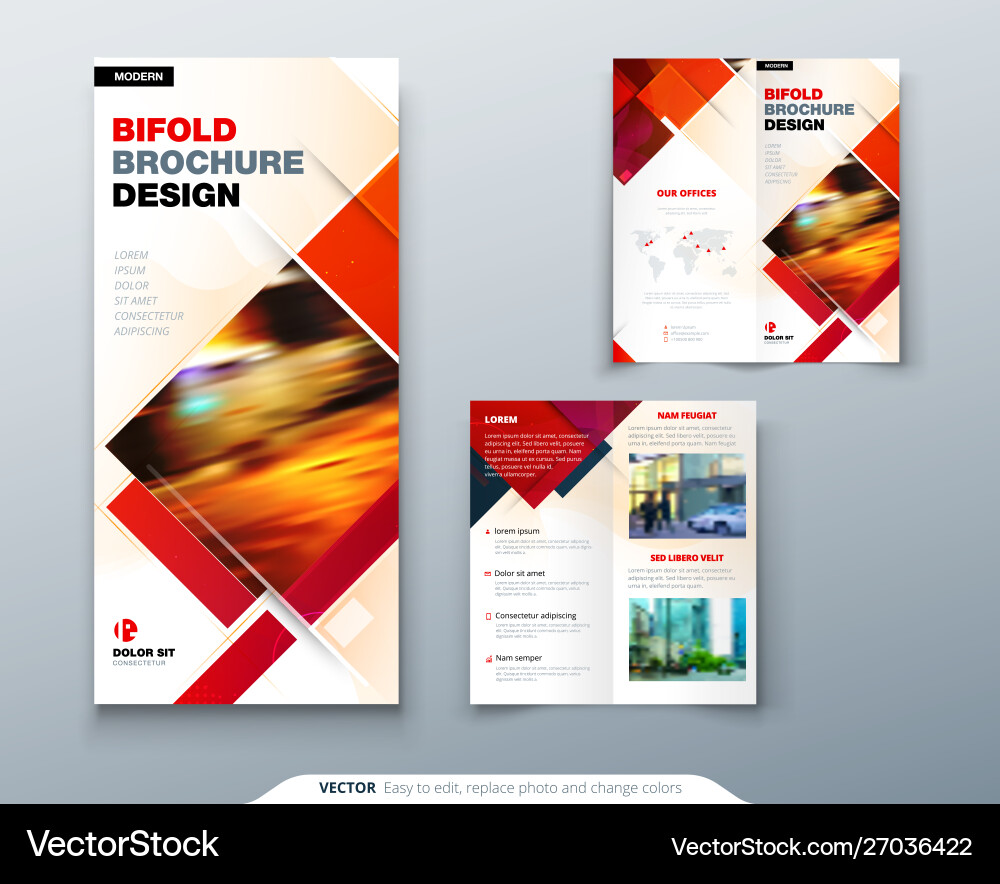 Bi fold brochure design with square shapes Vector Image