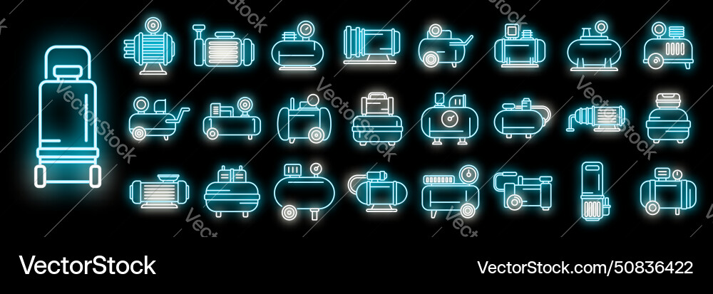 Compressor icons set neon Royalty Free Vector Image