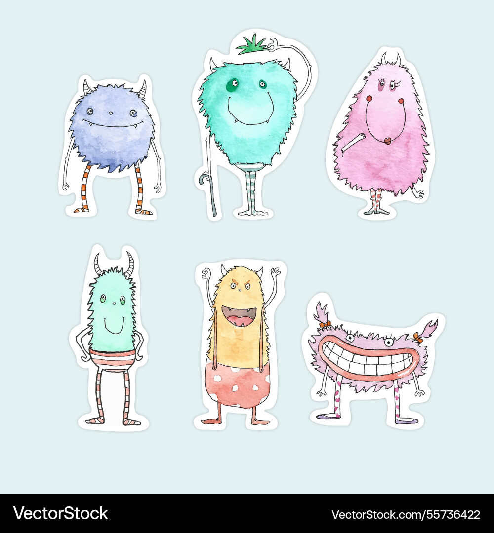 Set of nice watercolor monsters Royalty Free Vector Image