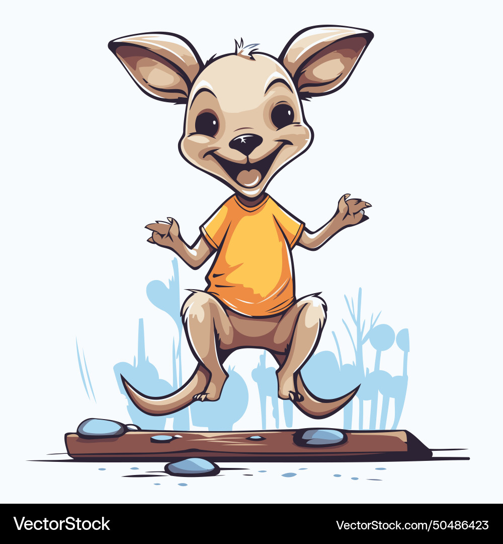 Cartoon kangaroo on a wooden bridge Royalty Free Vector