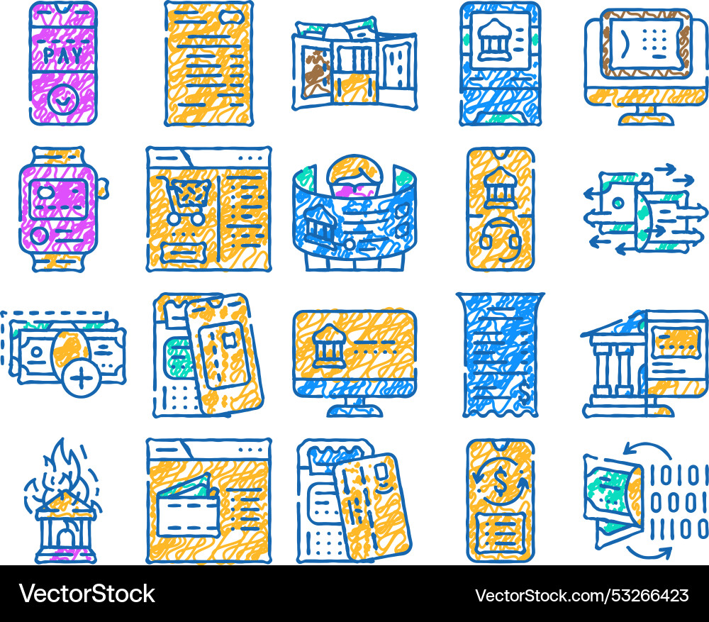 E-banking and contactless payment icon hand drawn Vector Image