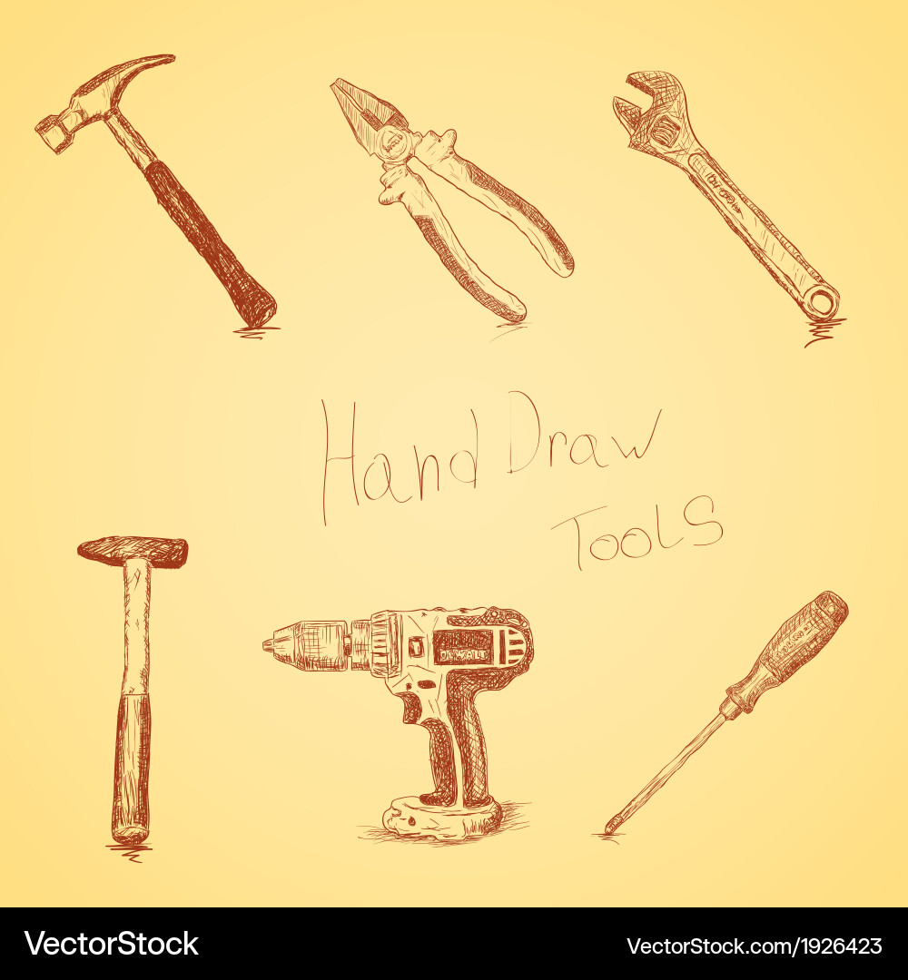 Hand-draw tools set Royalty Free Vector Image - VectorStock