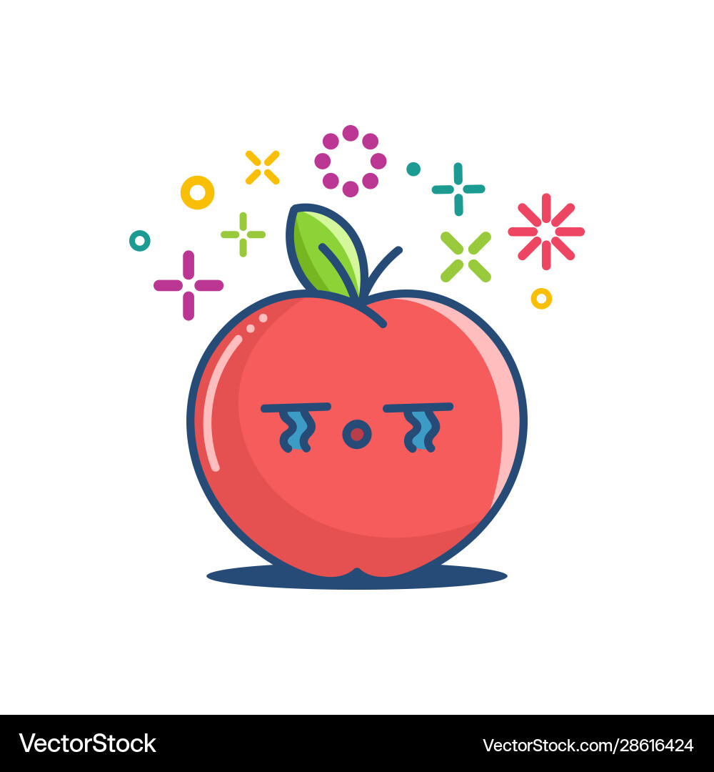 Kawaii crying apple emoticon cartoon Royalty Free Vector