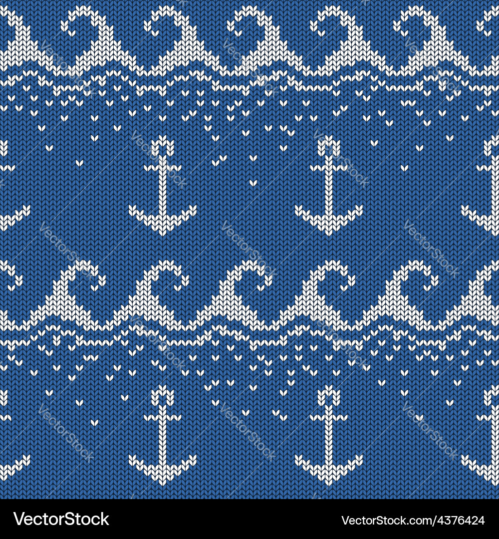 Knitted seamless pattern with anchor Royalty Free Vector