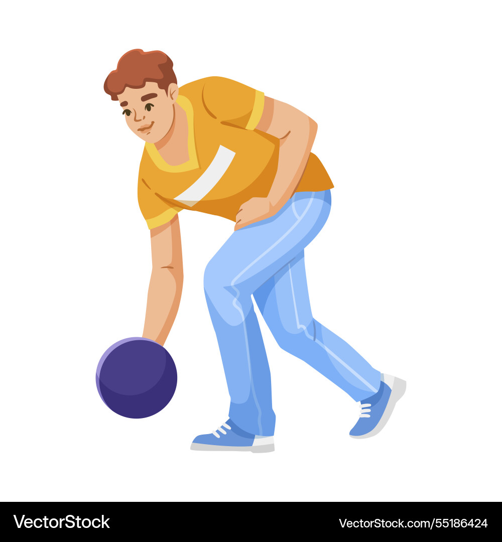 Man in casual attire playing bowling isolated Vector Image