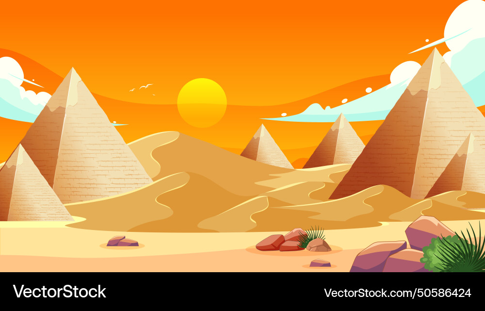 Pyramids in a desert landscape Royalty Free Vector Image