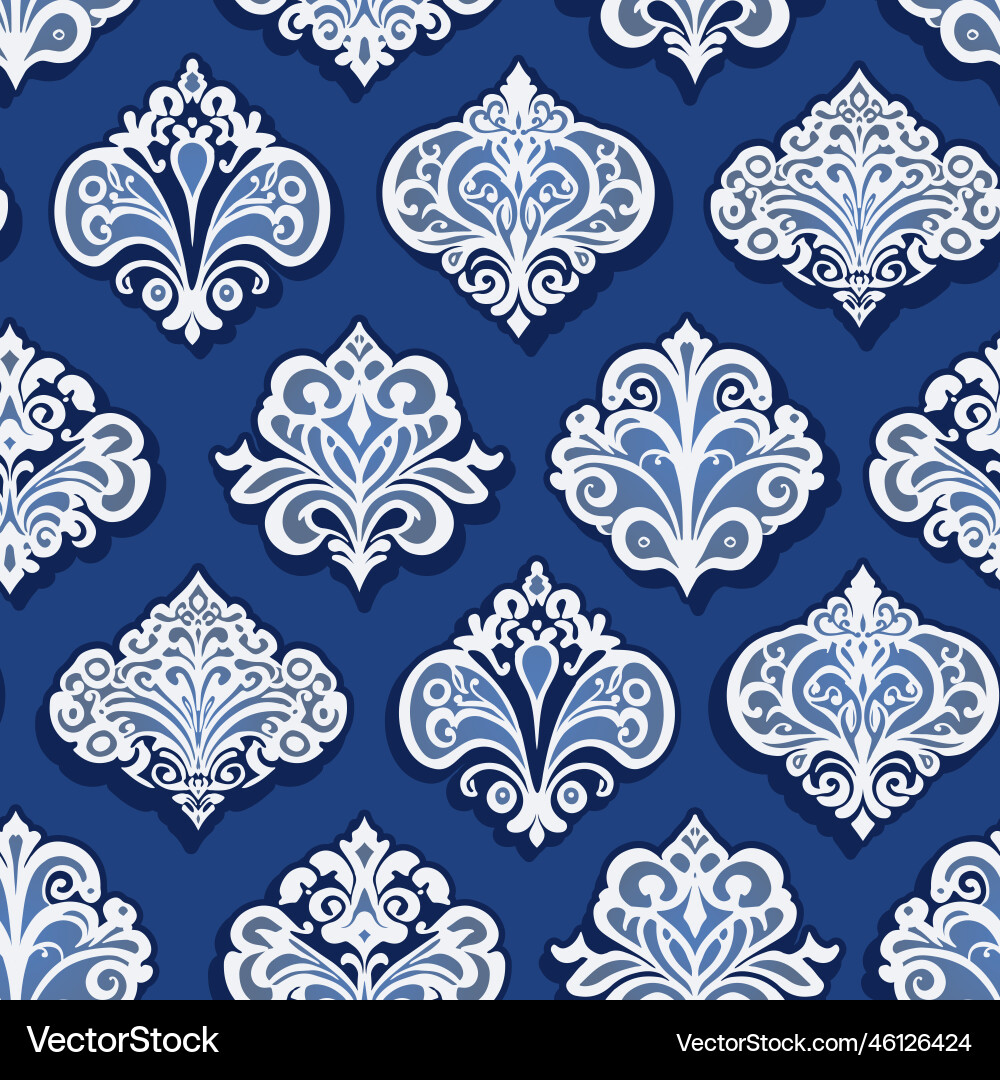 Royal Blue Damask Pattern Royalty Free Vector Image