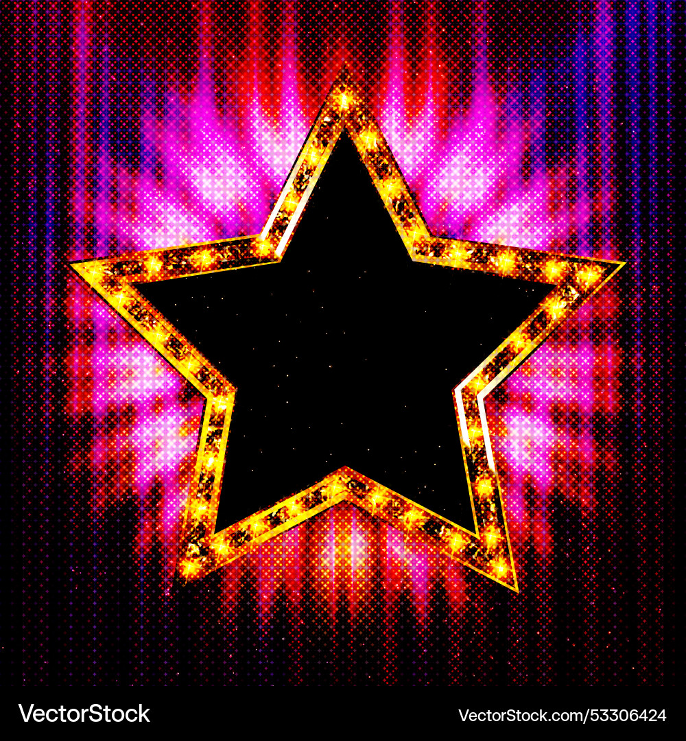 Star shaped gold frame with lighting bulbs Vector Image