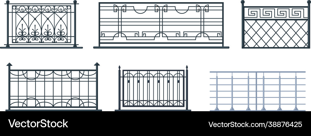 Set balcony railing vintage modern home Royalty Free Vector