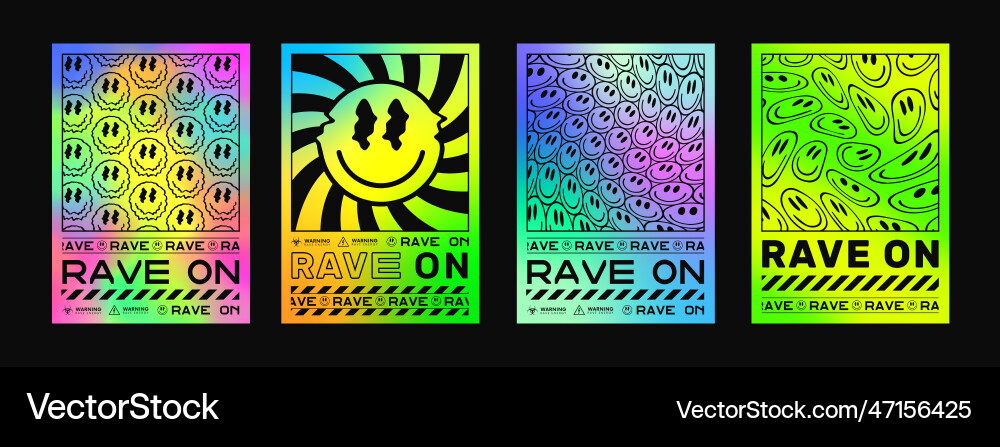 Set of abstract rave psychedelic posters cool Vector Image