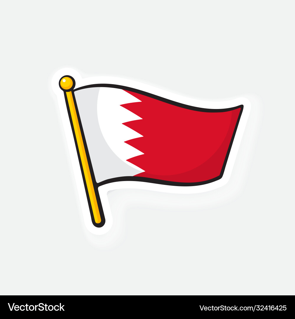 Sticker flag bahrain on flagstaff Royalty Free Vector Image