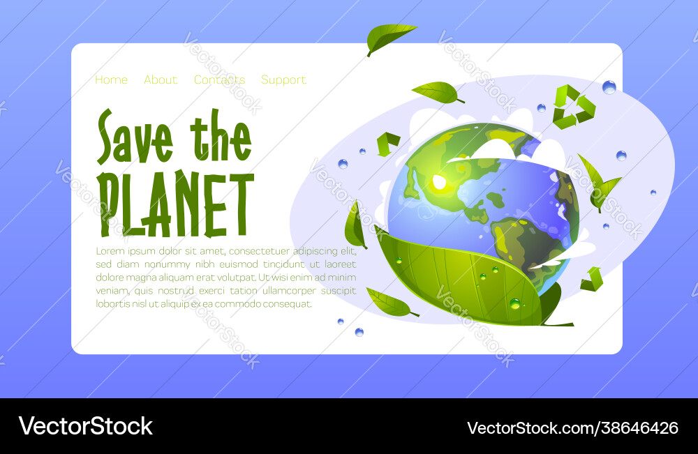 Save planet cartoon landing eco conservation Vector Image
