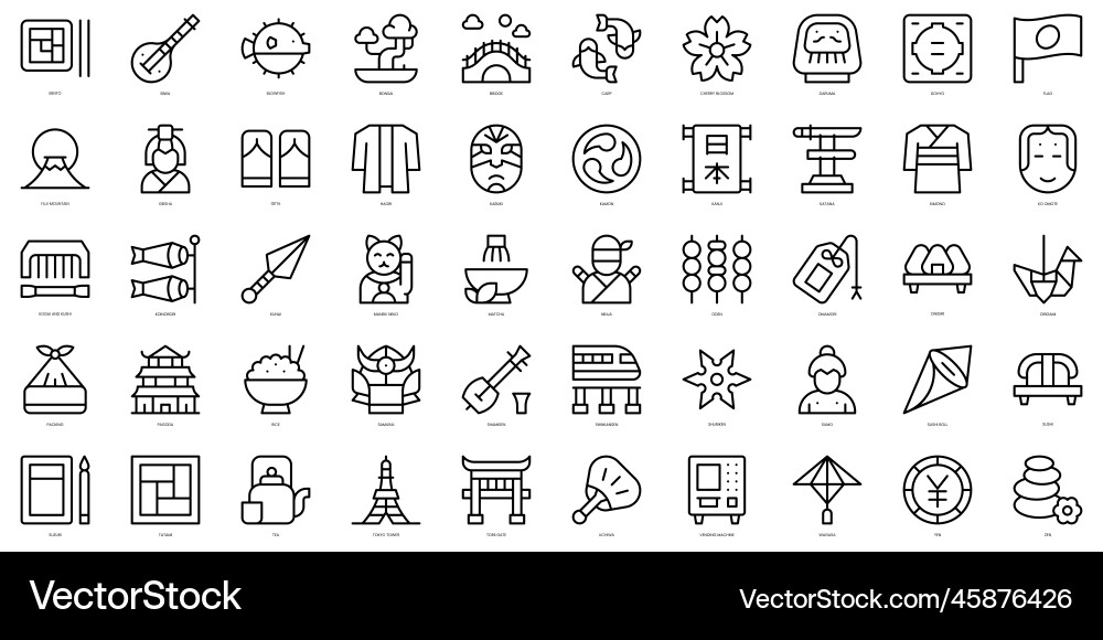 Set of thin line japan icons Royalty Free Vector Image