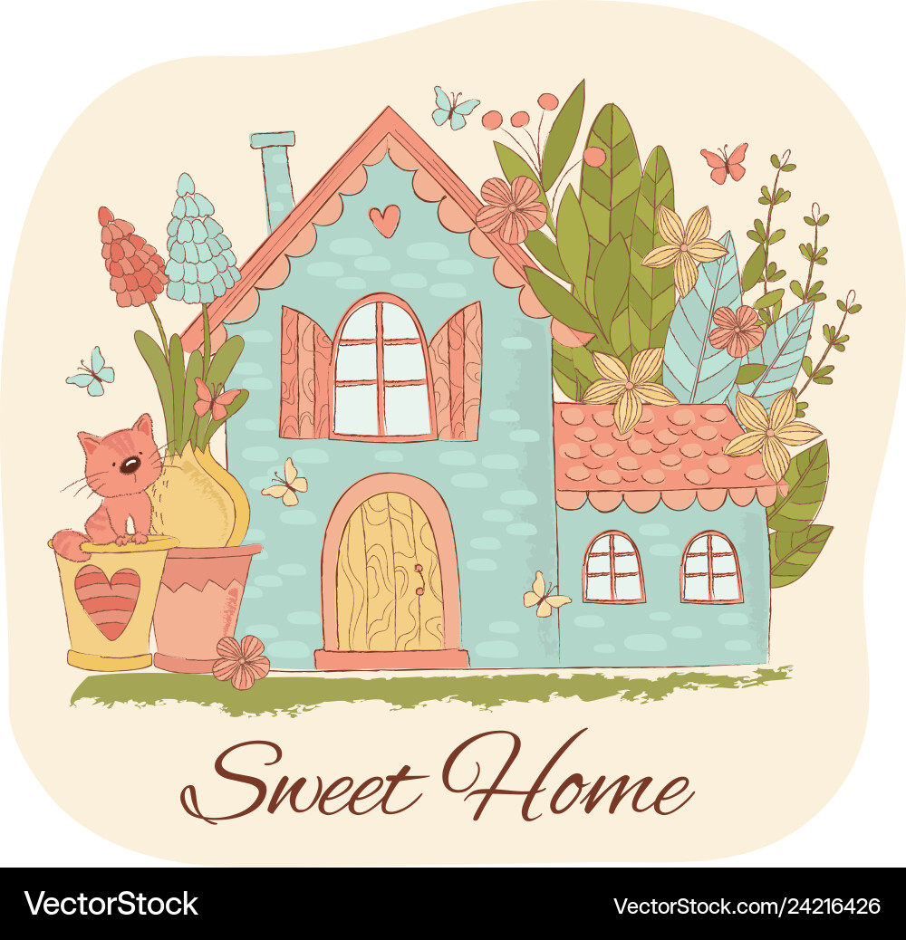 Spring home garden cartoon set Royalty Free Vector Image