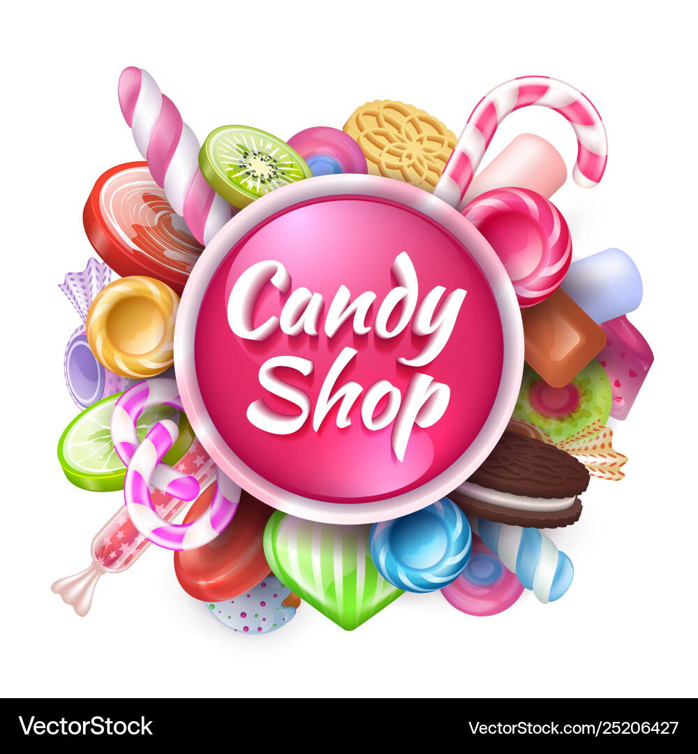 Candies background realistic sweets and desserts Vector Image