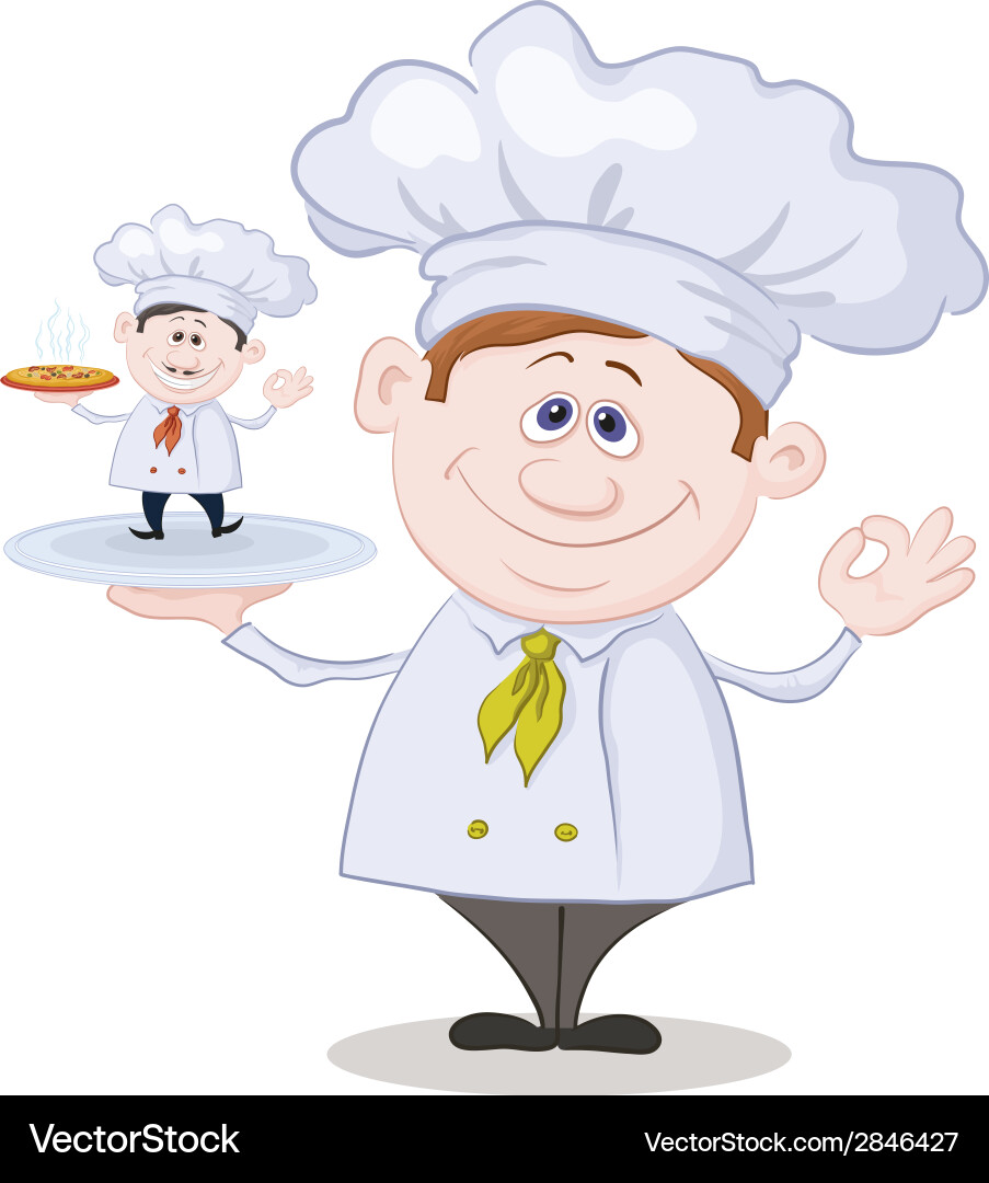 Cartoon cook and little chef with pizza Royalty Free Vector