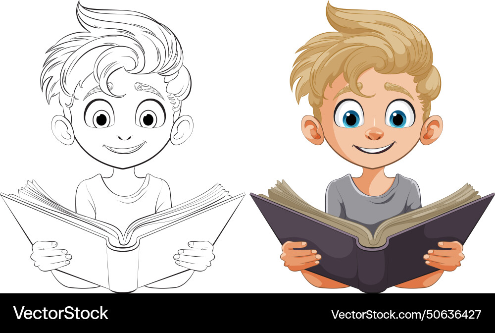 Cheerful child reading immersed in a story Vector Image