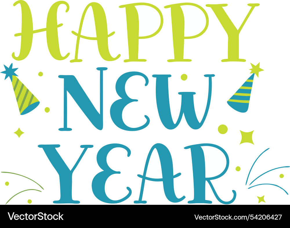 Happy new year lettering text art Royalty Free Vector Image