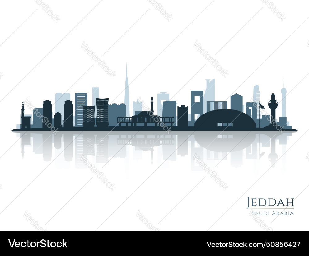 Jeddah skyline silhouette with reflection Vector Image