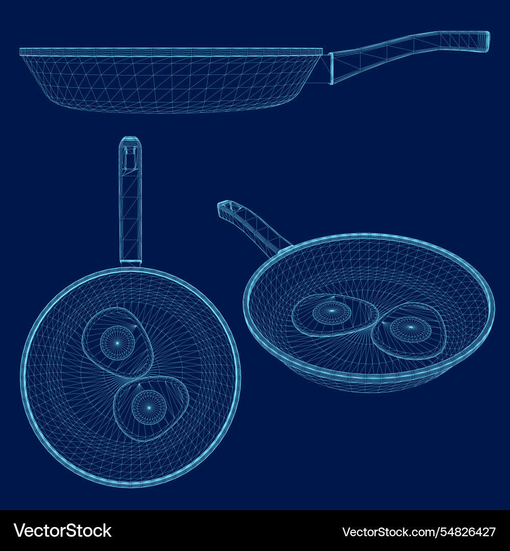 Set wireframe frying pan cute breakfast food Vector Image
