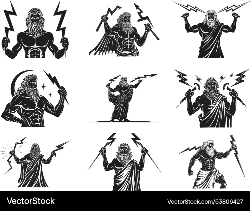 Zeus icon black-white Royalty Free Vector Image