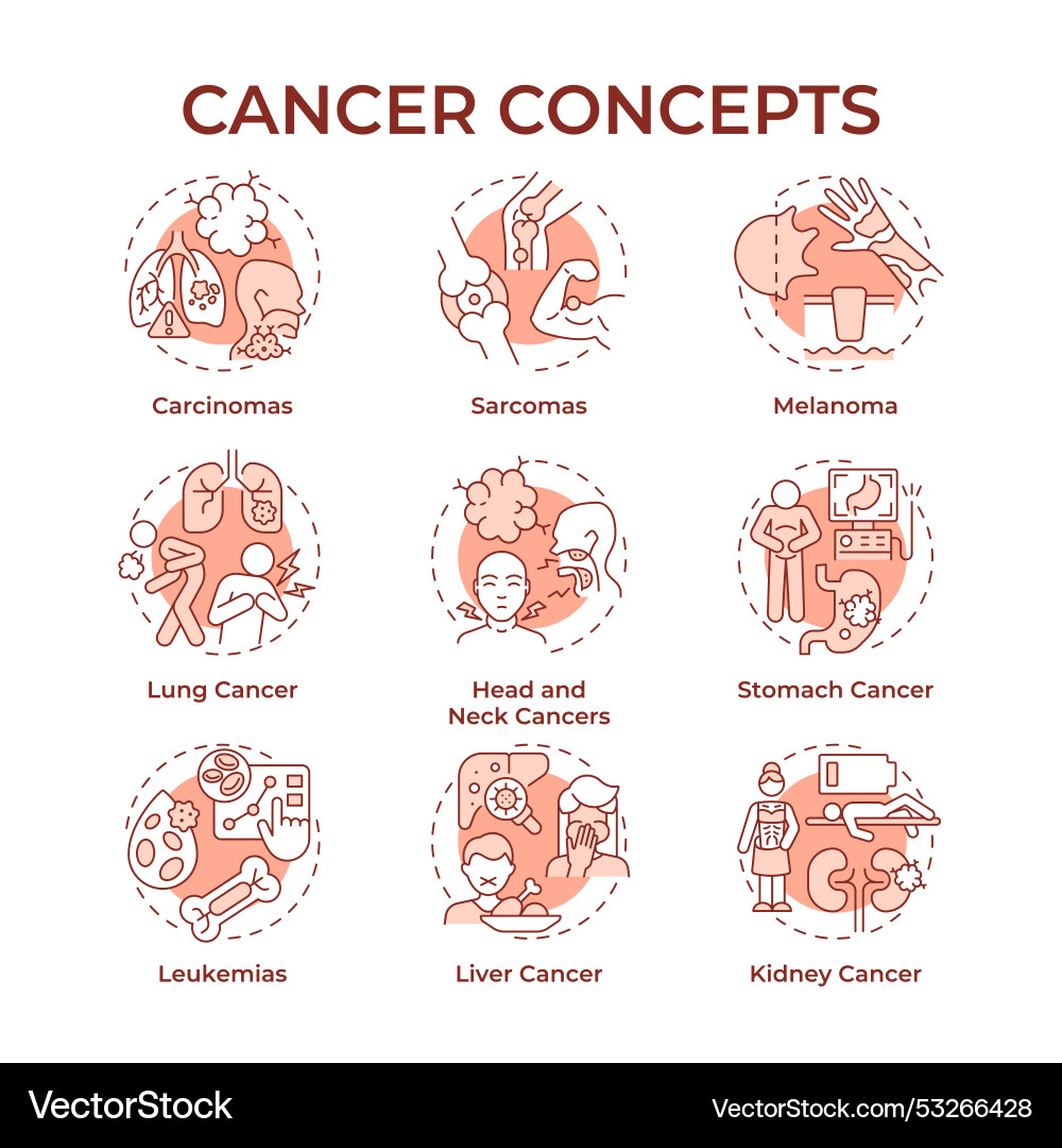 Cancer soft red concept icons Royalty Free Vector Image