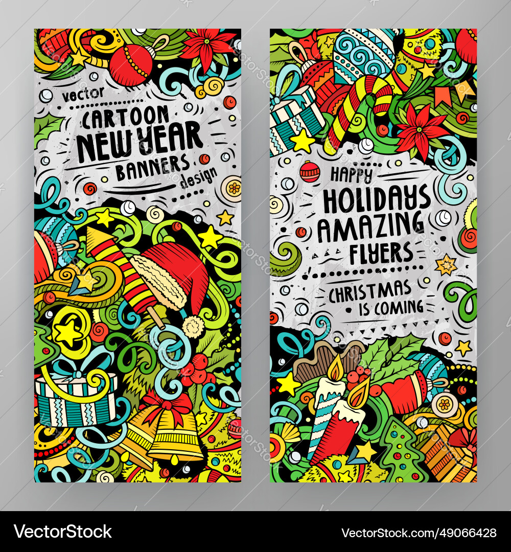 Cartoon cute doodles new year banners Royalty Free Vector