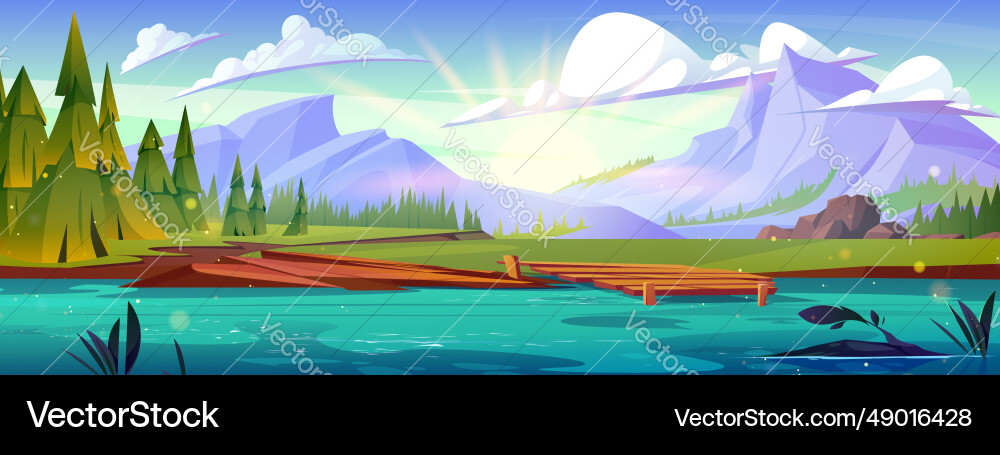 Mountain lake in forest nature landscape Vector Image